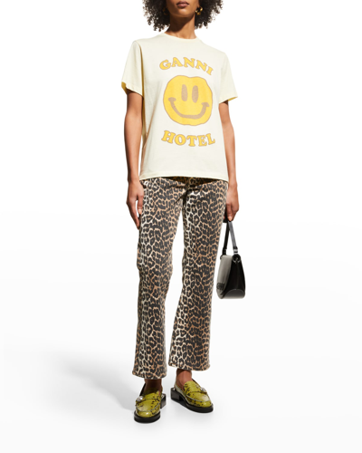 Ganni Organic Cotton Graphic Crewneck Tee In Yellow | ModeSens