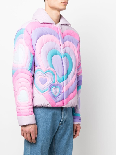 Erl Hearts Patterned Puffer Jacket In Purple | ModeSens