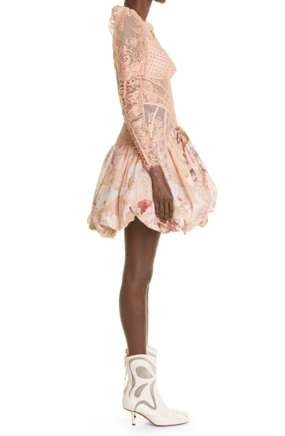 Zimmermann Dancer Puff Sleeve Silk & Linen Minidress In Blush Garden ...