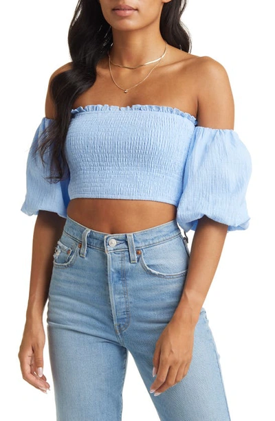 Vici Collection Puff Sleeve Smocked Crop Top In Pastel Blue Modesens