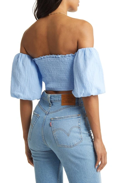 Vici Collection Puff Sleeve Smocked Crop Top In Pastel Blue Modesens