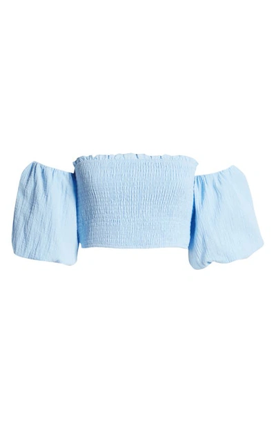 Vici Collection Puff Sleeve Smocked Crop Top In Pastel Blue Modesens