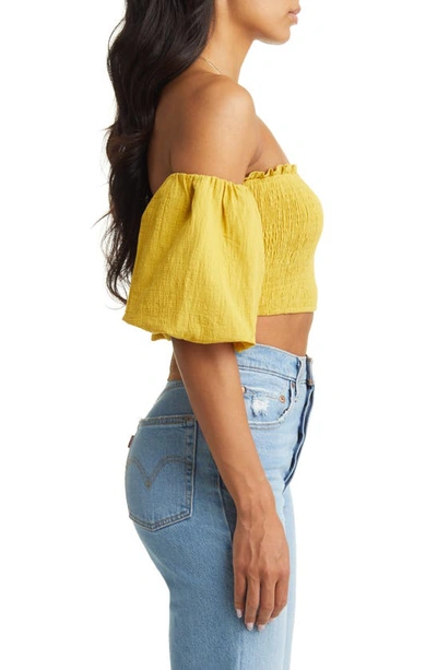 Vici Collection Puff Sleeve Smocked Crop Top In Misty Yellow Modesens