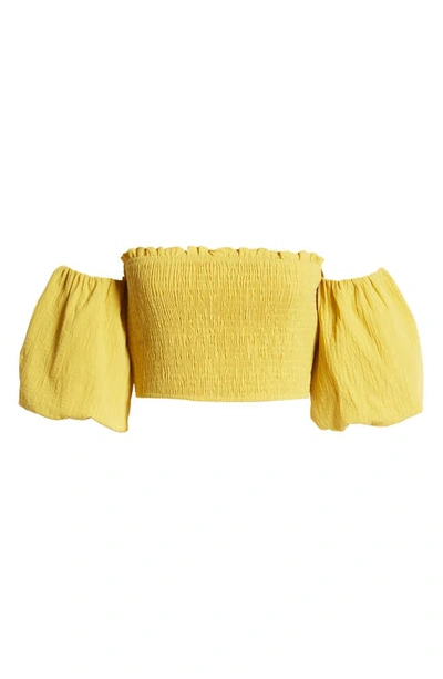 Vici Collection Puff Sleeve Smocked Crop Top In Misty Yellow Modesens