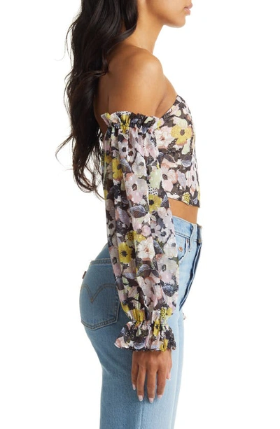 Vici Collection Floral Print Off The Shoulder Crop Top In Black Multi