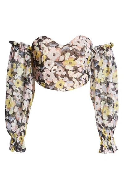 Vici Collection Floral Print Off The Shoulder Crop Top In Black Multi