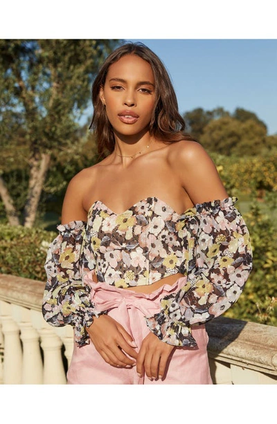 Vici Collection Floral Print Off The Shoulder Crop Top In Black Multi