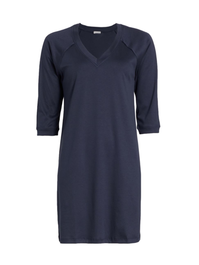 Hanro Cotton Midi-dress In Blueberry | ModeSens