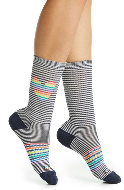 Bombas Pride Heart Rainbow Stripe Crew Socks In Midnight Navy | ModeSens