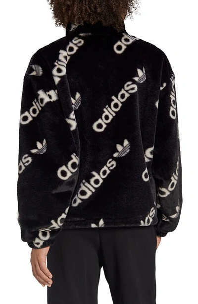 Adidas Originals Logomania Repeat Logo Faux Fur Jacket In Black | ModeSens