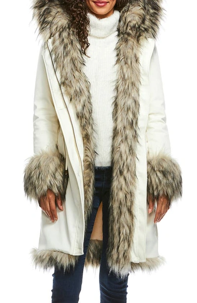 Donna Salyers Fabulous-furs Faux Fur Trim Hooded Storm Coat In Ivory ...