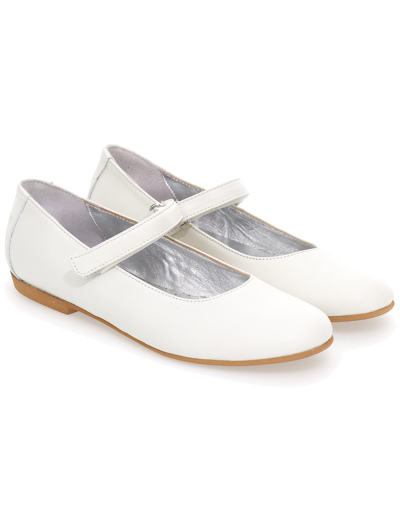 Monnalisa Logo-print Leather Ballerina Shoes In Cream | ModeSens