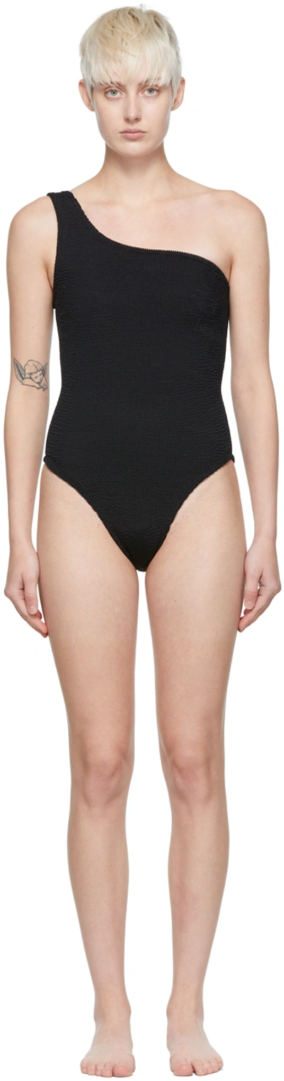 Hunza G Nancy One Shoulder Crinkle One Piece Swimsuit In Black Modesens