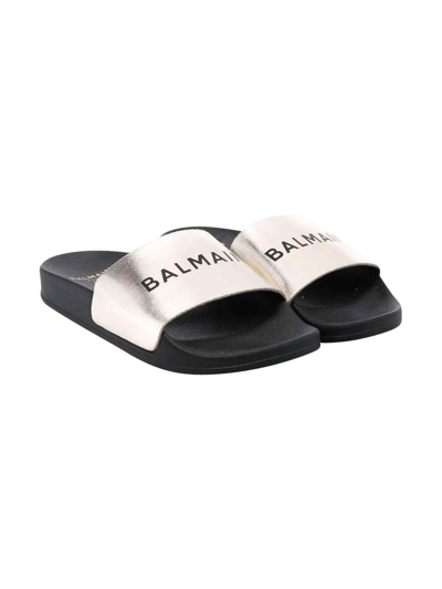 Balmain Kids' Unisex Metallic Slides Sandals In Oro | ModeSens