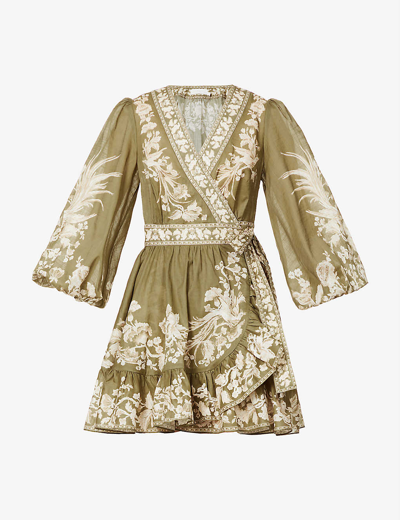 Zimmermann Anneke Floral-pattern Cotton Mini Wrap-dress In Green | ModeSens Zimmermann Anneke Floral-pattern Cotton Mini Wrap-dress In Green | ModeSens