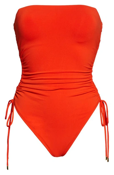 Robin Piccone Aubrey Strapless Cinched One Piece Swimsuit In Persimmon