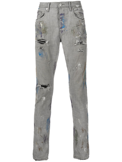 Purple Brand Paint-splattered Slim-fit Jeans In Grey | ModeSens