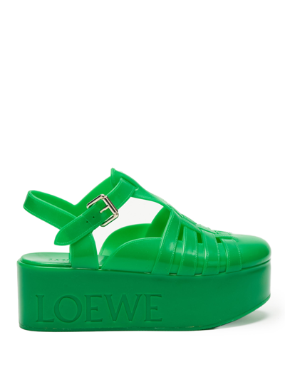 Loewe Rubber Wedge Platform Fisherman Sandals In Green | ModeSens