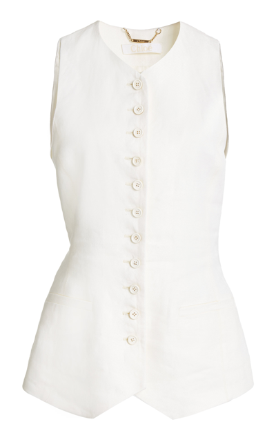 Chloé Collarless Linen Vest In White | ModeSens