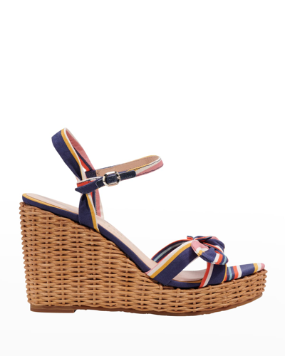 Kate Spade Patio Womens Striped Wicker Wedge Sandals In Sidewalk | ModeSens