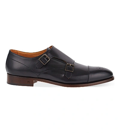 Paul Smith Atkins Leather Double Monk Shoes In Black | ModeSens