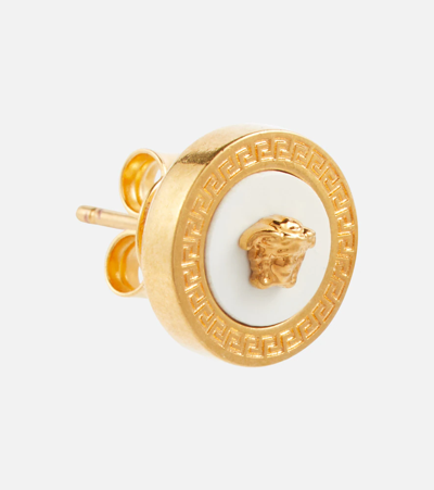 Versace Logo Earrings In Tribute Gold-white | ModeSens