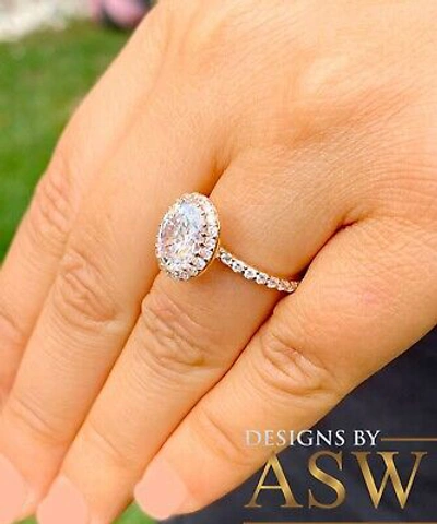 Pre-owned Asw 14k Rose Gold Oval Forever One Moissanite And Diamond ...