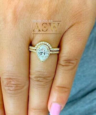 Pre-owned Asw 14k Yellow Gold Pear Moissanite Natural Diamond ...