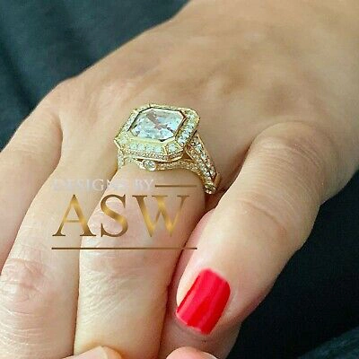 Pre-owned Asw 14k Yellow Gold Asscher Cut Moissanite And Natural ...