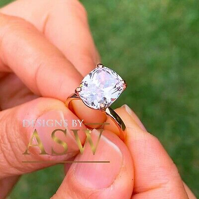 Pre-owned Asw 14k Solid Rose Gold Cushion Cut Moissanite Engagement ...