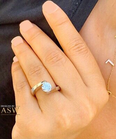 Pre-owned Asw 14k Solid Heavy White Gold Round Moissanite Engagement ...