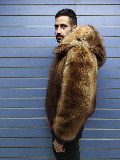 Pre-owned Fenzo Furs Luxury Full Skin Red Raccoon Fur Mens Bomber Real ...
