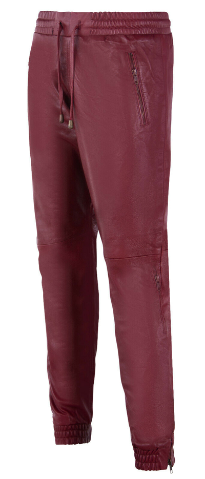 Pre-owned Infinity Mens Real Leather Trousers Burgundy Napa Sweat Track ...