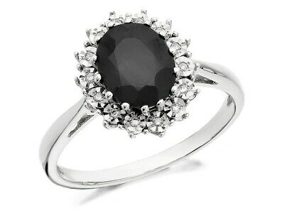 Pre-owned F.hinds Women 9ct White Gold Sapphire And Diamond Cluster ...