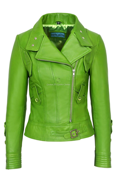 Pre-owned Smart Range Supermodel Ladies Lime Green Biker Style Real ...
