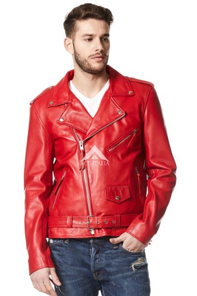 Pre-owned Smart Range Mens Perfecto Leather Jacket Red Brando Biker ...