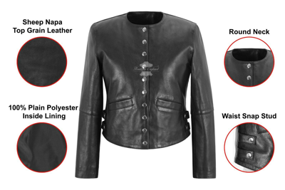 Pre-owned Smart Range Leather Woman's Black Collarless Fashion Style ...
