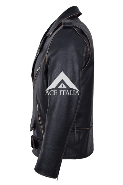 Pre-owned Smart Range Men's Real Leather Jacket Brando Black Buff ...