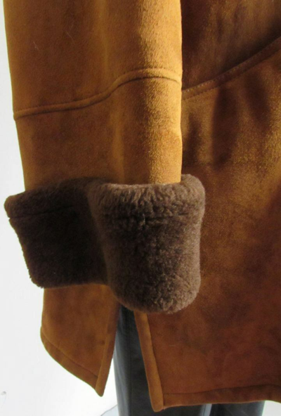 Pre-owned Amazing Clothing Store Women's Vintage Brown Suede Shearling Coat Fur Cuffs And Collar ...