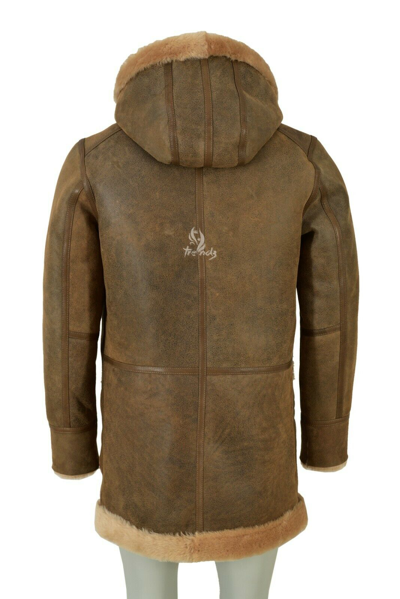 Pre-owned Smart Range Leather Mens Sheepskin Duffle Coat Fur Hood ...