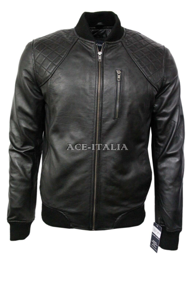 Pre-owned Smart Range Mens Leather Jacket Black Quilted Classic Retro ...