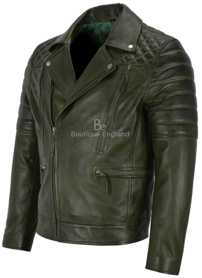 Pre-owned Smart Range Matt Lauer Men's Real Leather Jacket Olive Green ...