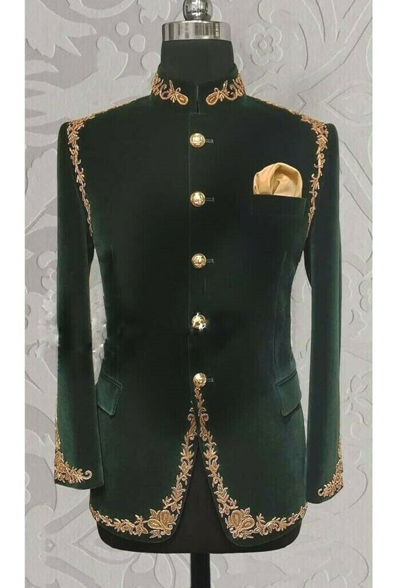 Pre-owned Cavalier Men Party Designer Bespoke Green Velvet Hand ...