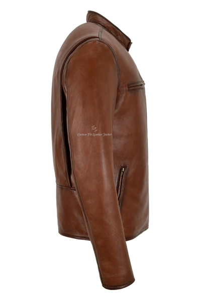 Pre-owned Smart Range Leather Racer Mens Leather Jacket Dark Saddle ...