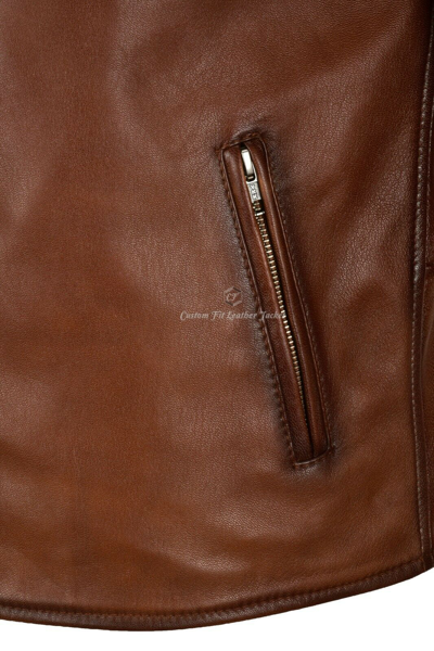 Pre-owned Smart Range Leather Racer Mens Leather Jacket Dark Saddle ...