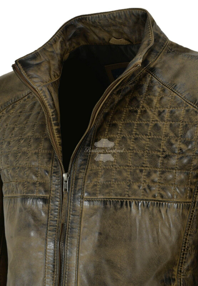 Pre-owned Smart Range Leather Men's Quilted Leather Jacket Brown Real ...