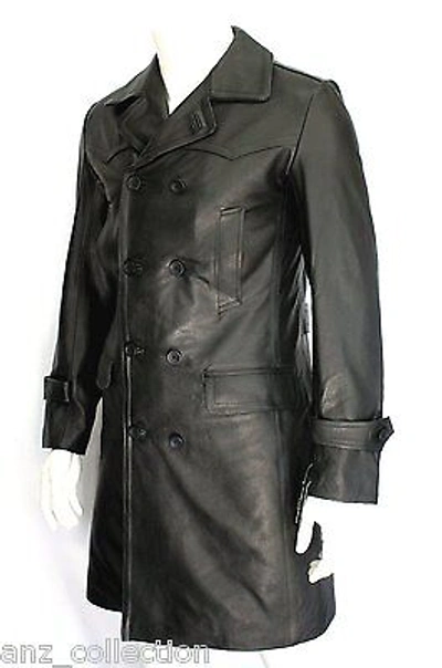 Pre-owned Anz Men's Uboat Long Black German Ww2 Reefer Genuine Cowhide ...