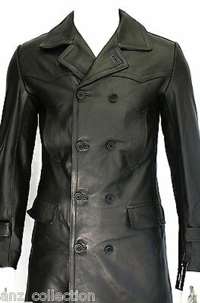 Pre-owned Anz Men's Uboat Long Black German Ww2 Reefer Genuine Cowhide ...