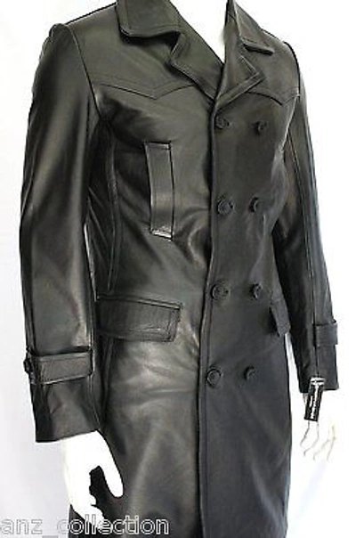 Pre-owned Anz Men's Uboat Long Black German Ww2 Reefer Genuine Cowhide ...