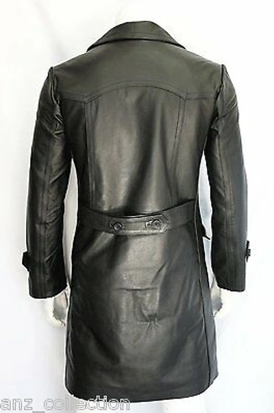 Pre-owned Anz Men's Uboat Long Black German Ww2 Reefer Genuine Cowhide ...